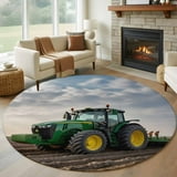 Farm Tractor Round Area Rug 6 FT, Non Slip Bedroom Area Rug, Green ...