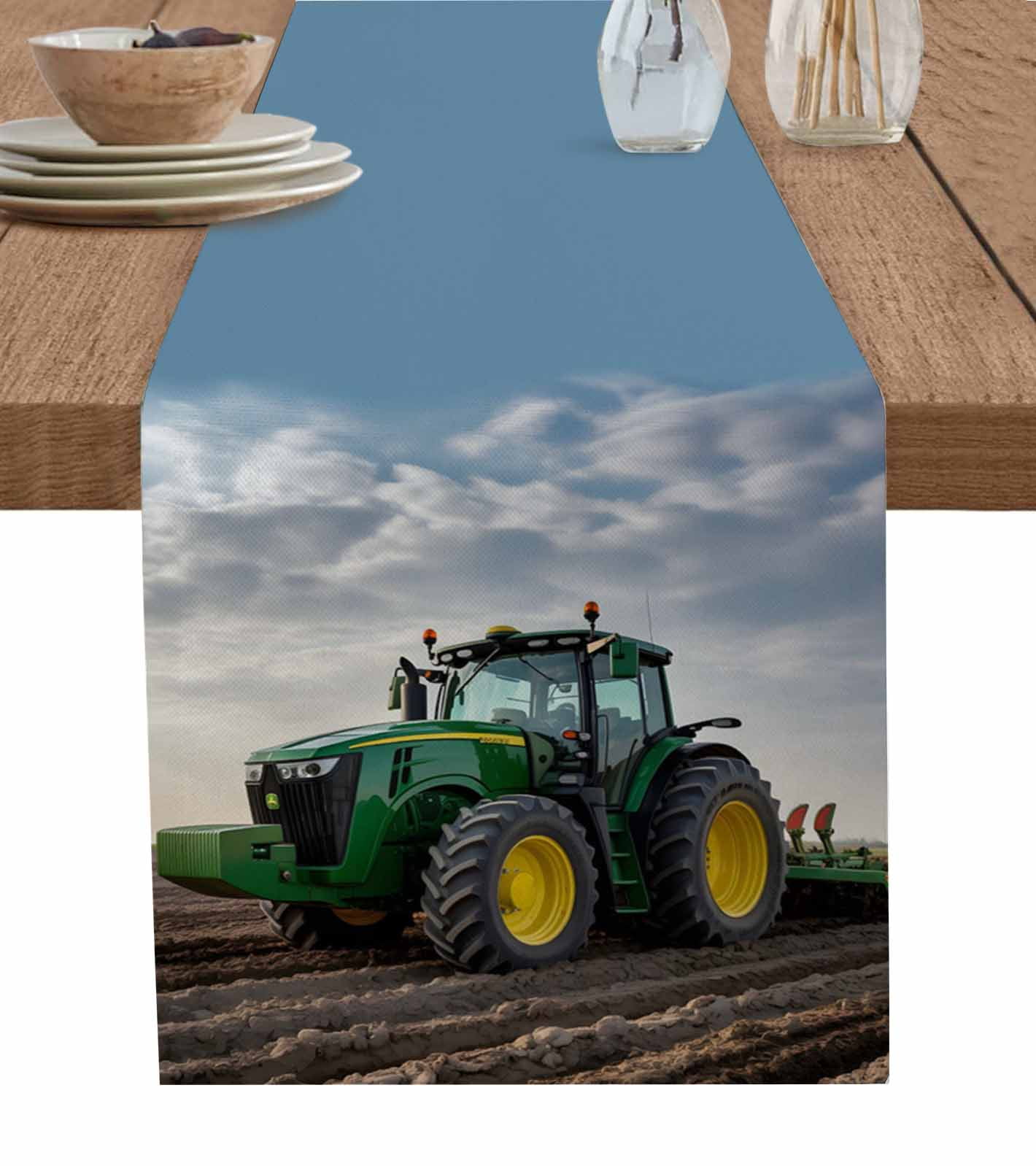 Farm Tractor Table Runner 72 Inches, Green Truck Country Rustic Field ...
