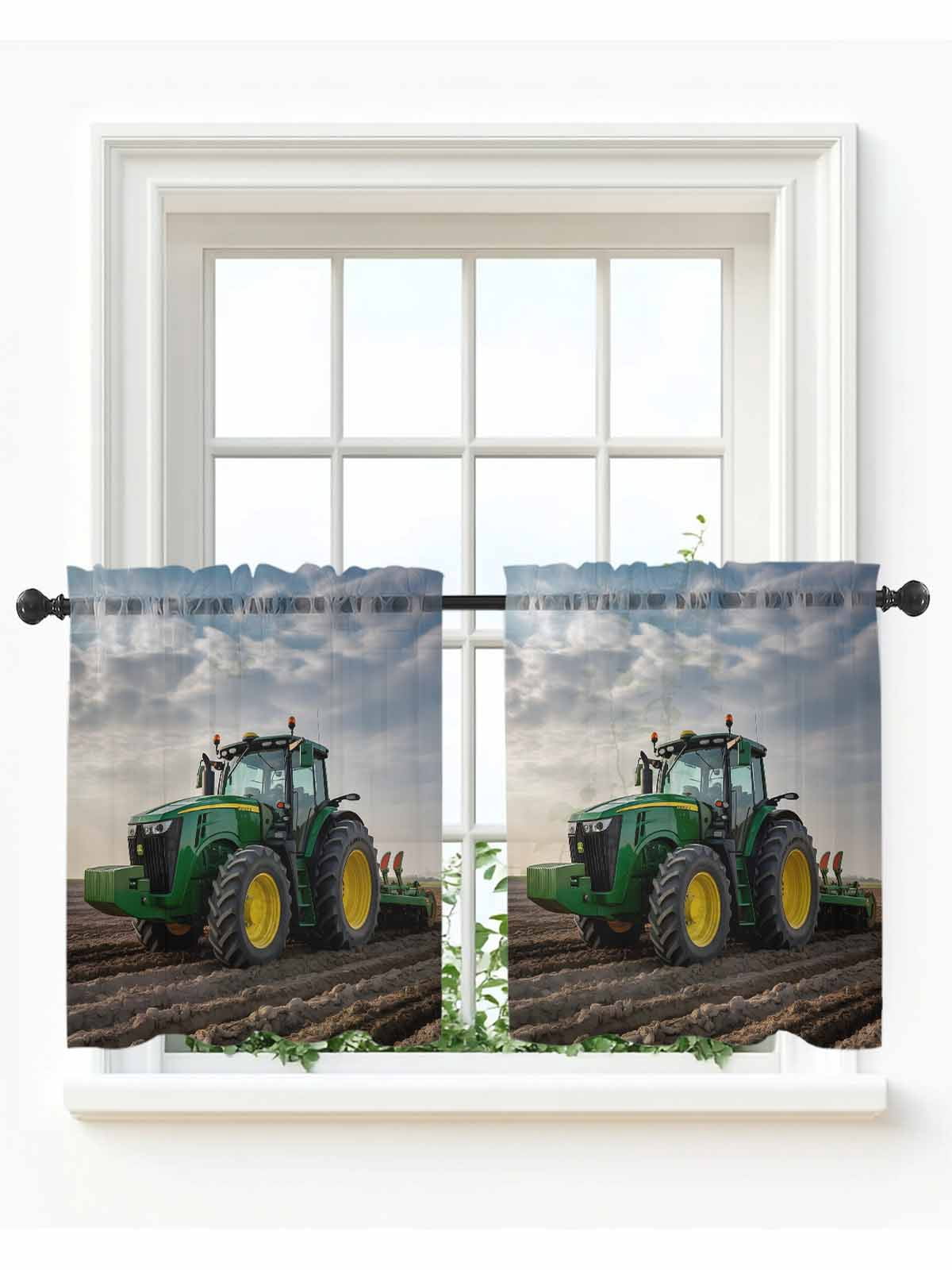 Farm Tractor Tier Curtains 36 Inch Length,Sheer Curtains for Bedroom ...