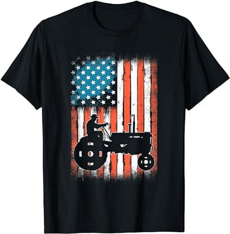 Farm Tractors American Flag Usa Patriotic Farming Rancher T Shirt