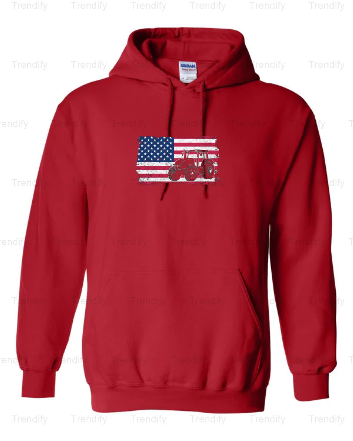 Farm Tractors USA Flag Patriotic Farming Vintage Graphic Hoodie ...