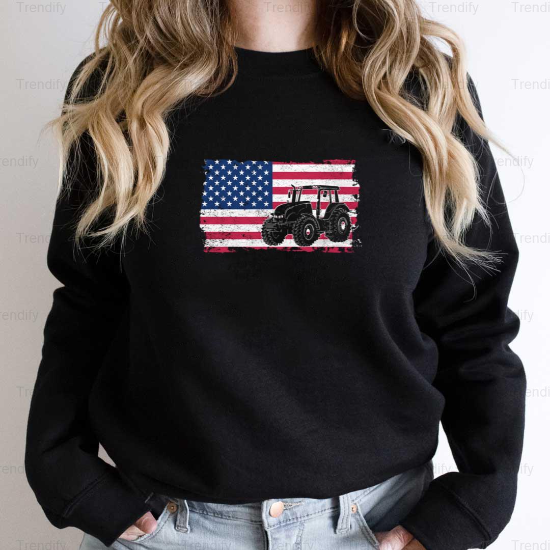 Farm Tractors USA Flag Patriotic Farming Vintage Graphic Unisex ...