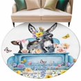 Farm Truck Animal Large Round Rug 7Ft Donkeys Cows Pigs Wildflowers ...