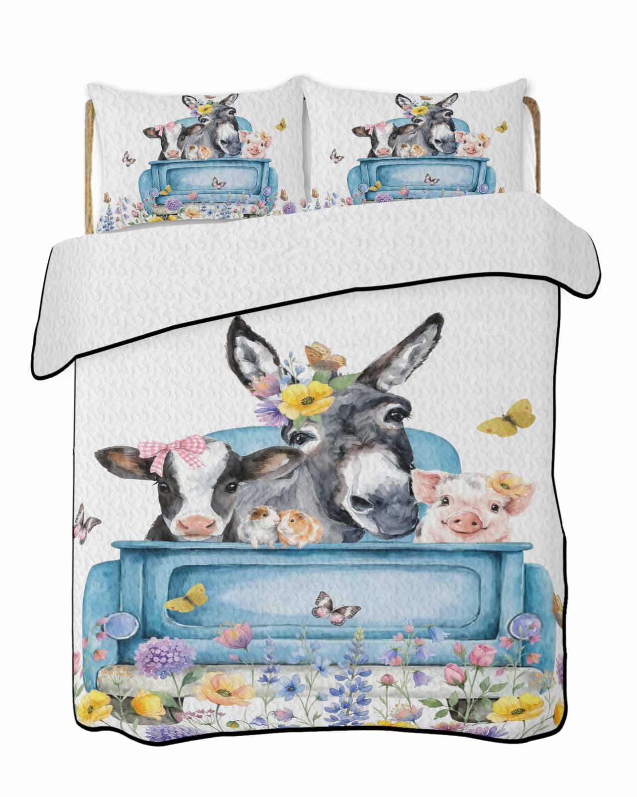 Farm Truck Animal Quilts Bedding Set Twin Size Donkeys Cows Pigs ...