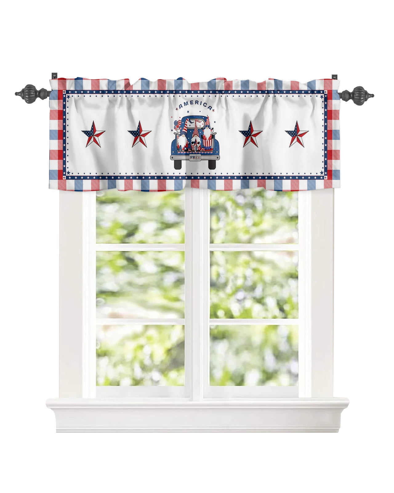 Farm Truck Dwarfs 4th of July American Flag Rod Pocket Valance Window ...