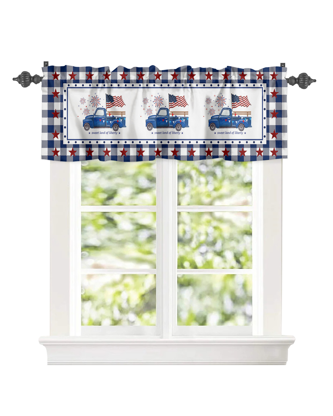 Farm Truck Independence Day Strips and Stars Window Treatment Panel for ...