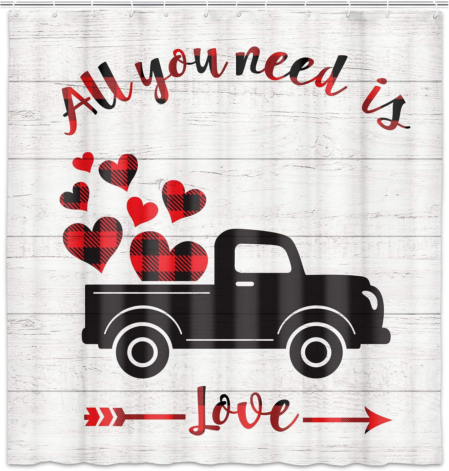 Farm Truck Retro Rustic Valentine''s Day Shower Curtain Red and Black ...