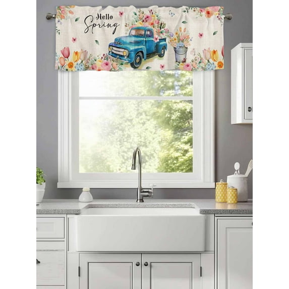 Farm Truck with Spring Watercolor Flowers Valances for Windows,Rod ...