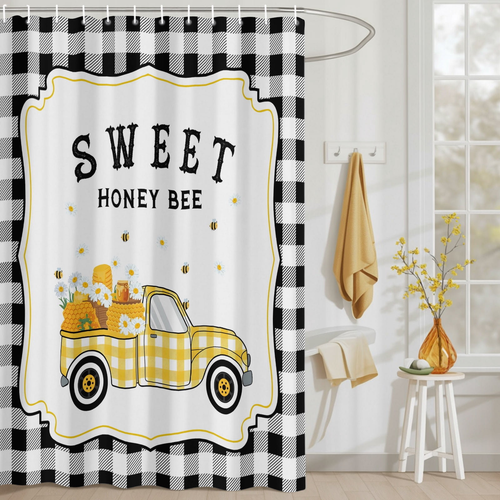 Farm Truck with Sweet Bee Shower Curtain Set, Waterproof Shower ...