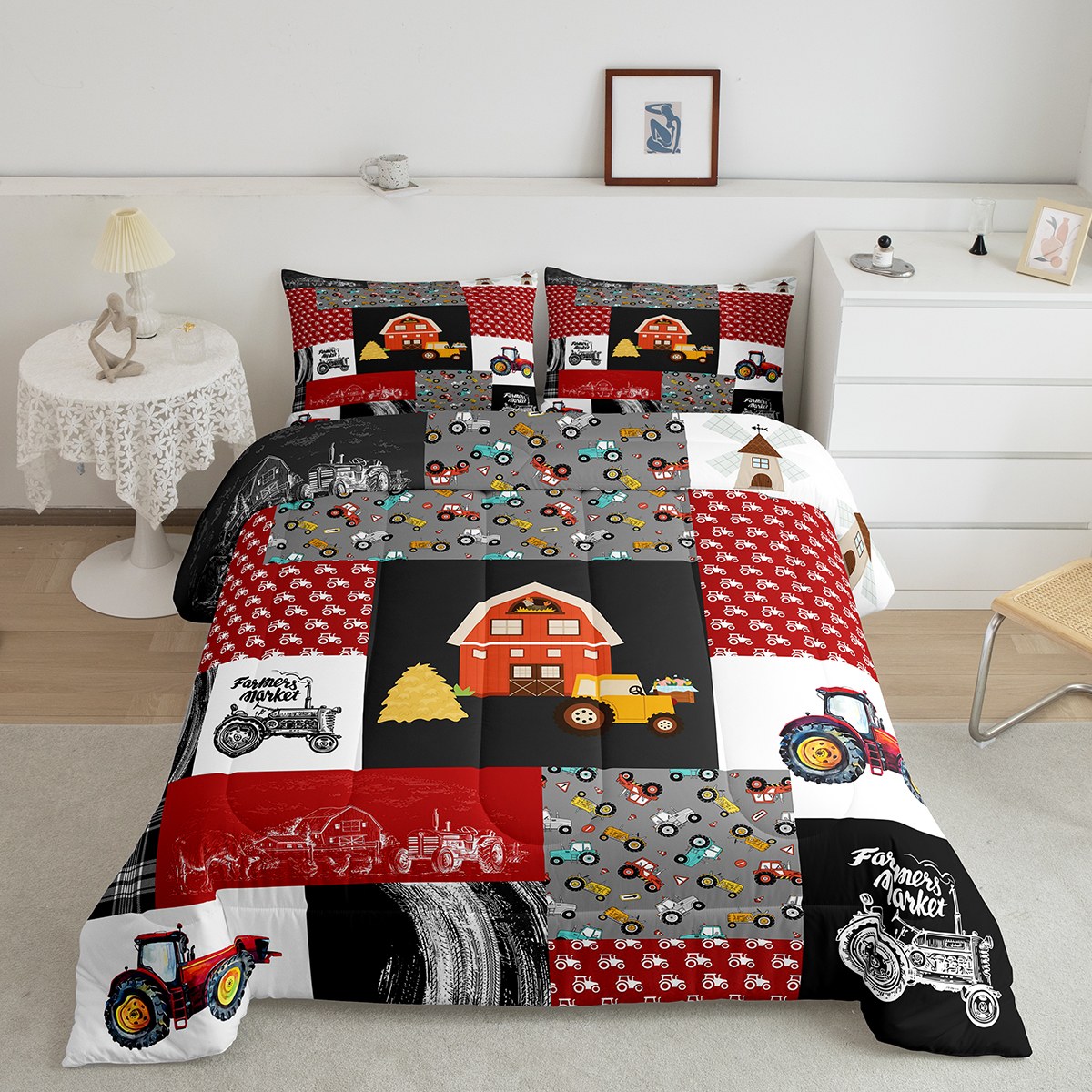 Farm Trucks Bedding,Watercolor Tractor Construction Down Comforter for ...