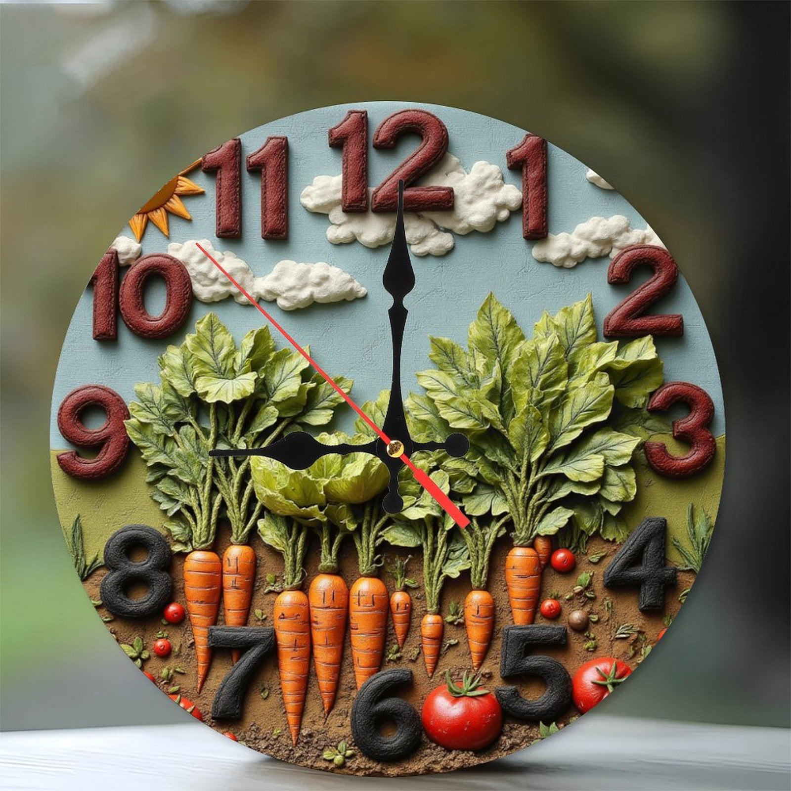 Farm Vegetable Carrot Clock Wall Decor 10-Inch Silent Wooden Wall Clock ...