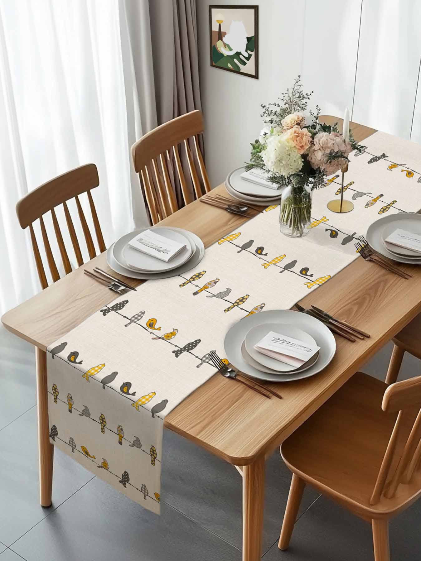 Farm Vintage Buffalo Check Bird Chic Flower Table Runner 13x70in Non ...
