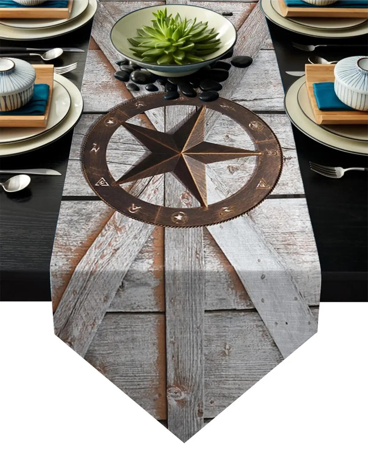 Farm Vintage Pentagram Wood Rustic Modern Minimalist Table Runner Hotel ...