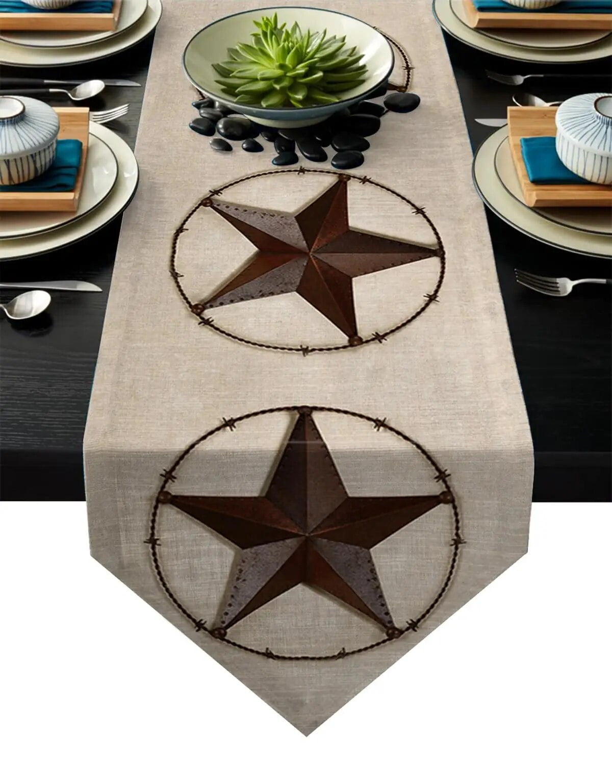 Farm Vintage Pentagram Wood Rustic Modern Minimalist Table Runner Hotel ...