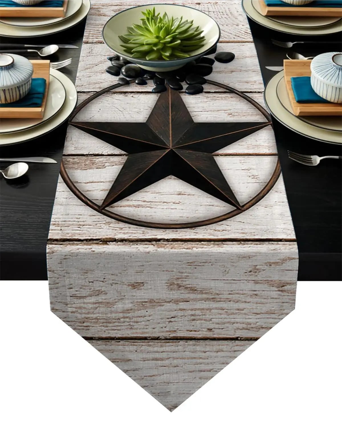 Farm Vintage Pentagram Wood Rustic Modern Minimalist Table Runner Hotel ...