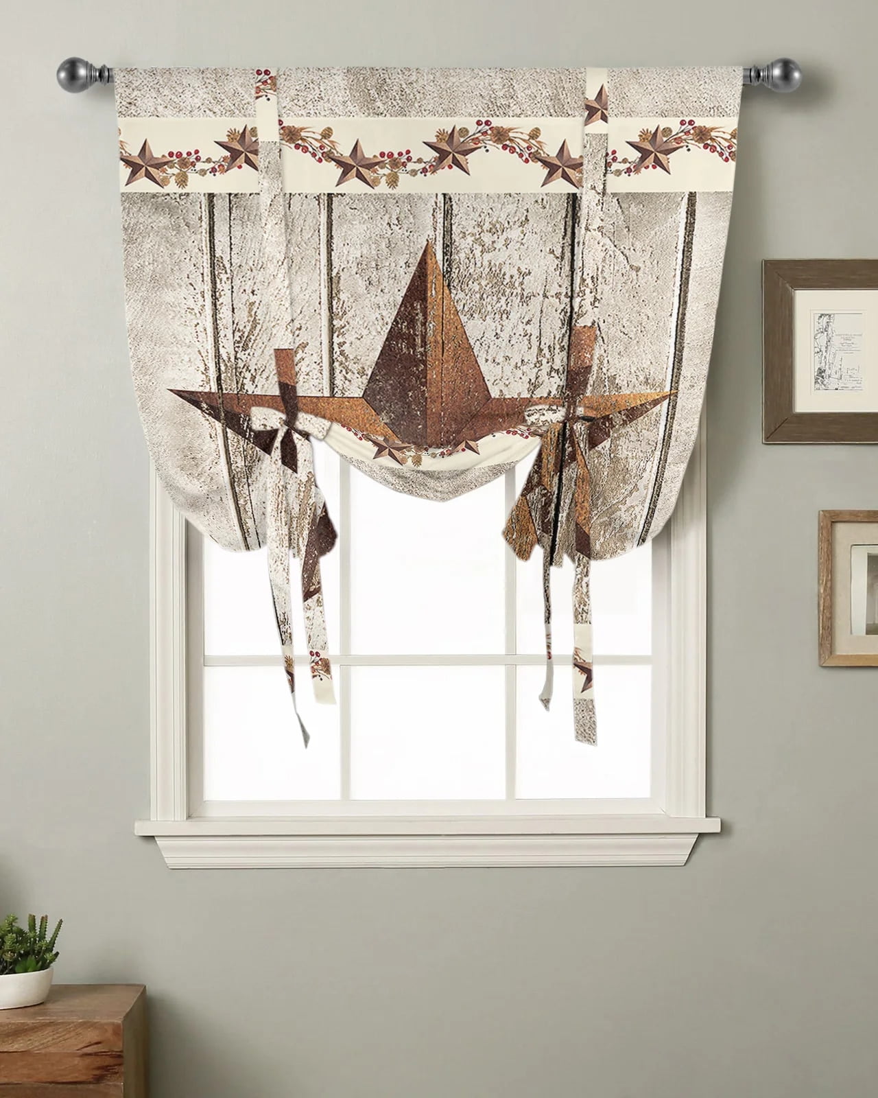 Farm Vintage Pentagram Wood Rustic Window Curtain for Living Room Roman ...