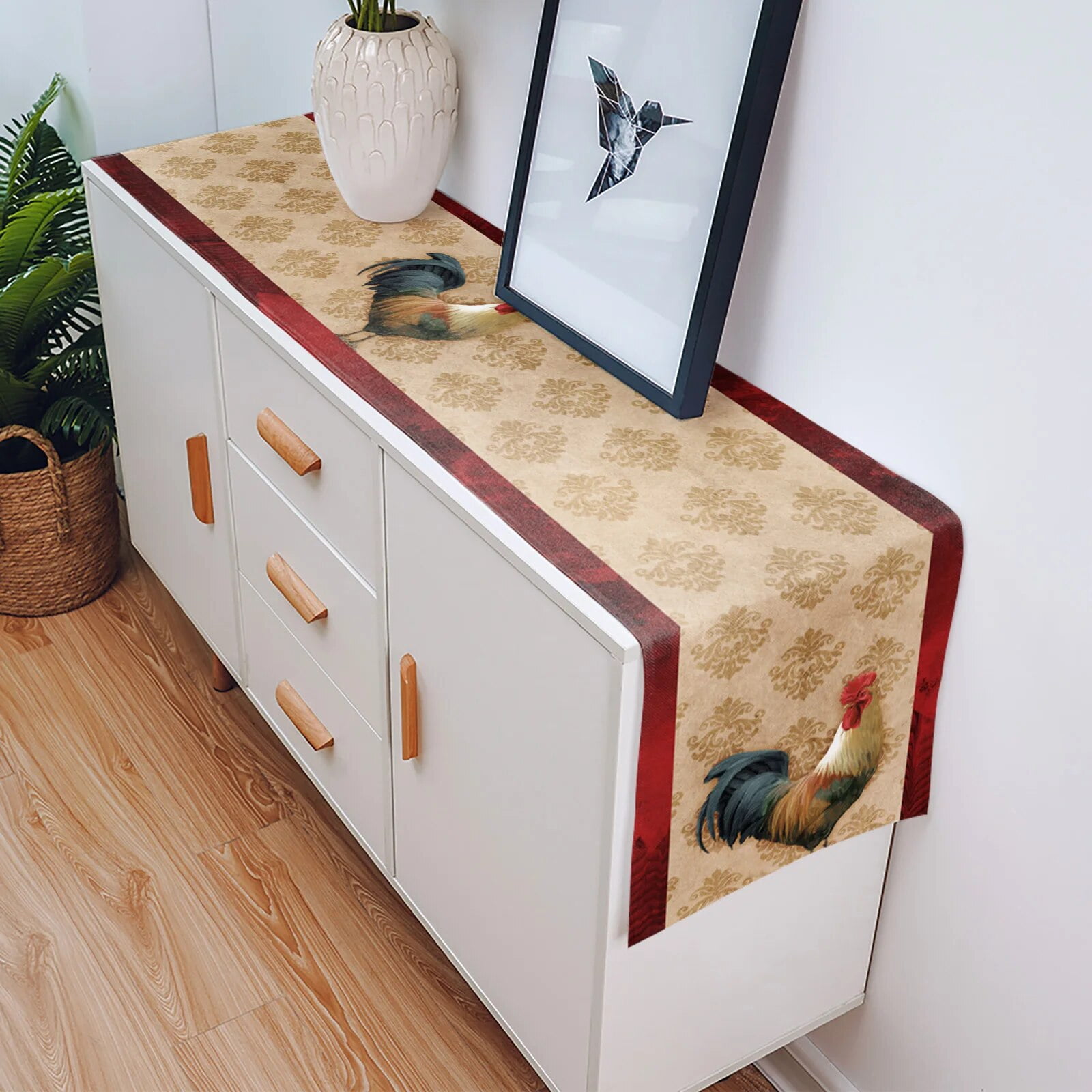 Farm Vintage Rooster Texture Table Runner Modern Party Dining Table ...