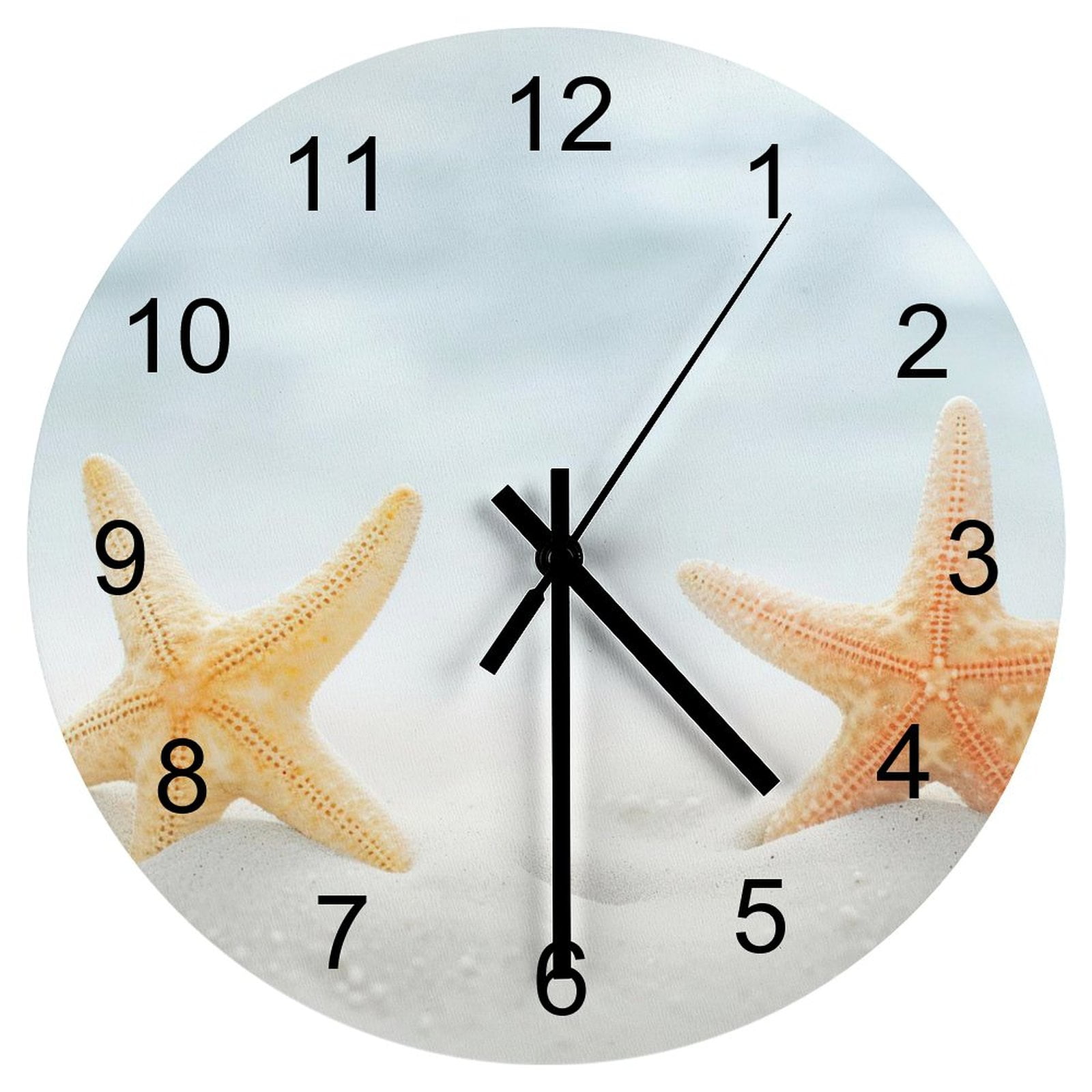 Farm Wall Clock Beach Star Sea star Clocks 12 inch Silent Wooden Round ...
