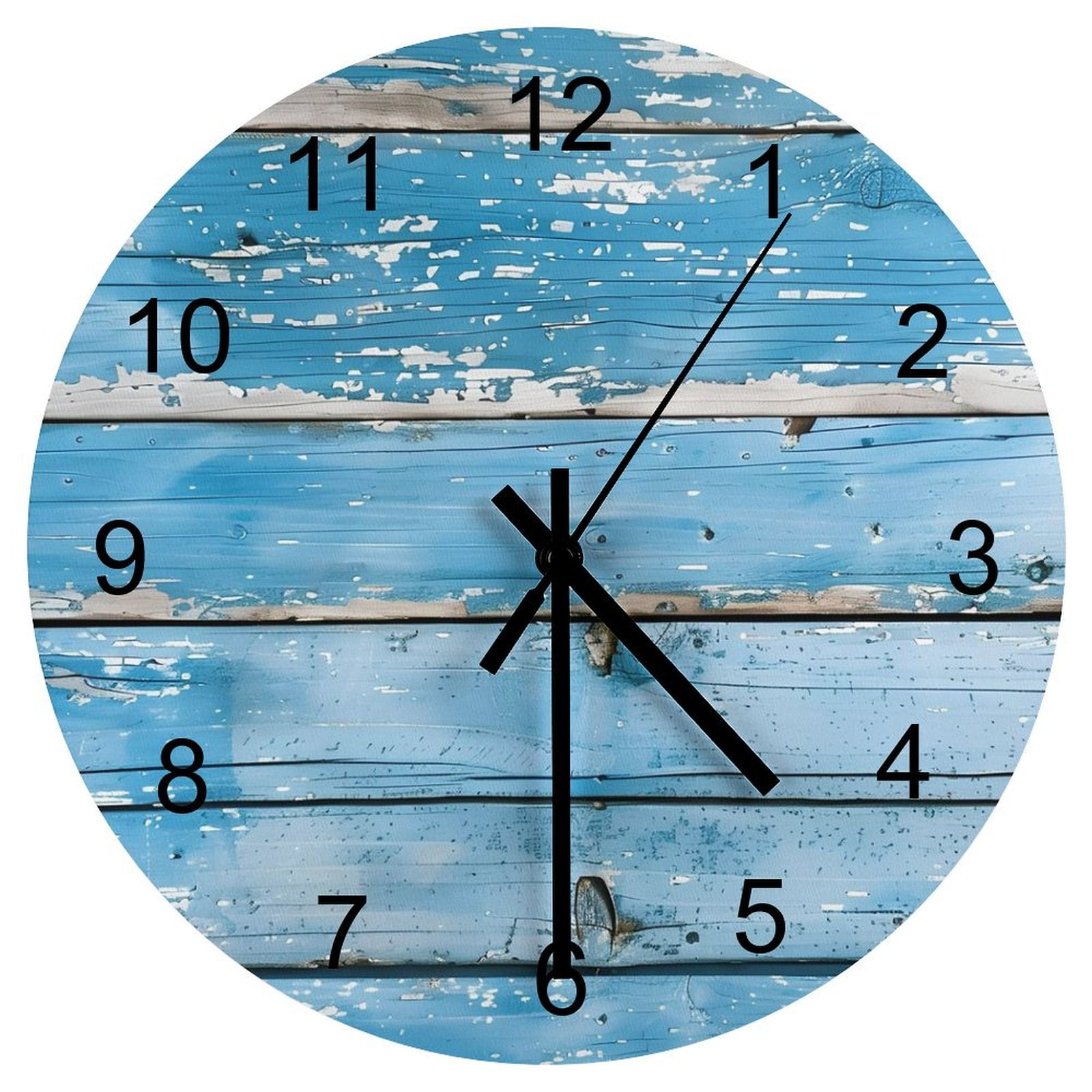Farm Wall Clock Blue wood block Clocks 12 inch Silent Wood Round ...