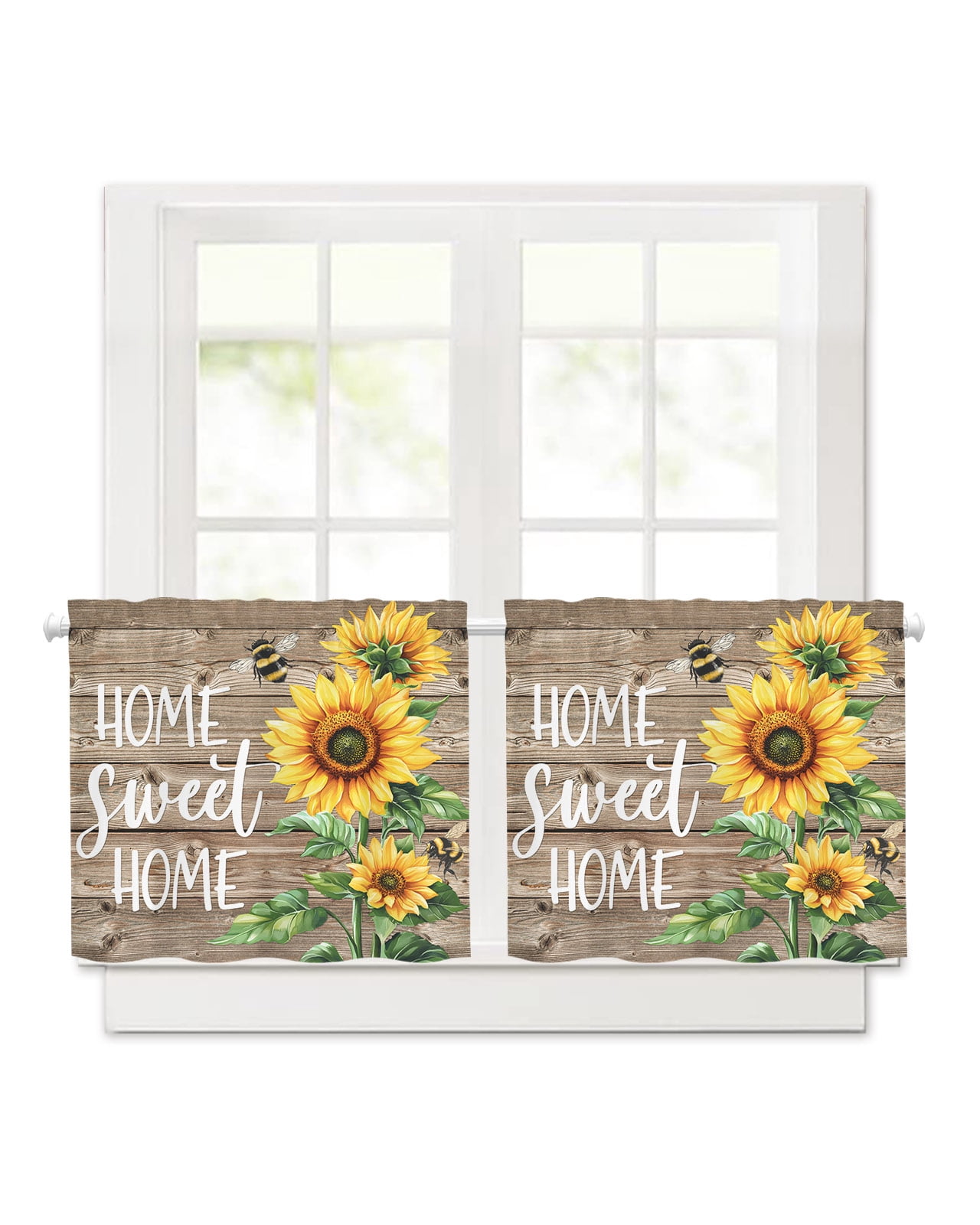 Farm Watercolor Sunflower Bee Short Blackout Curtains 30 Inch Long ...