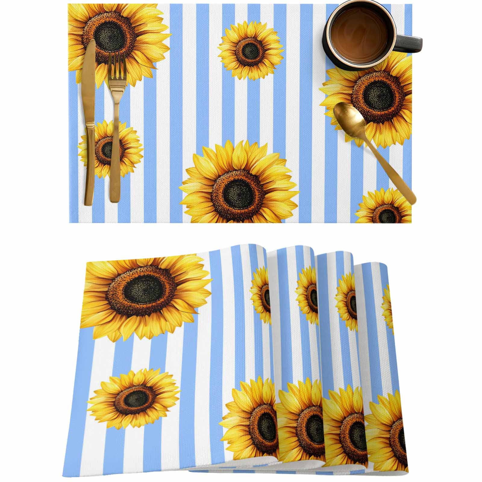 Farm Watercolor Sunflower Placemats Set of 4,Wipeable Washable Table ...