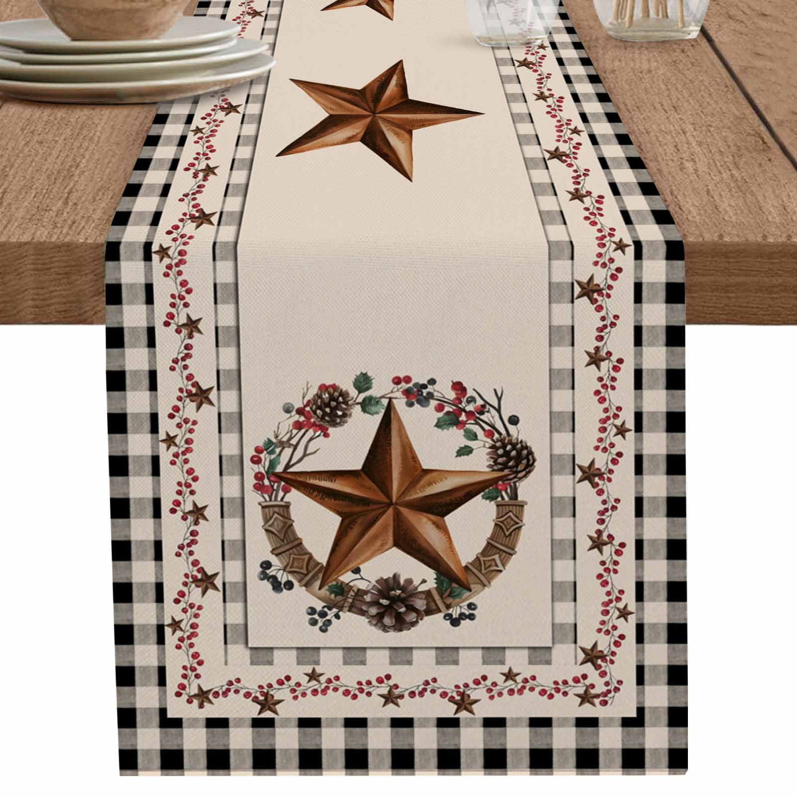 Farm Western Star Berries on Vintage Table Runner-70 Inch Long Black ...