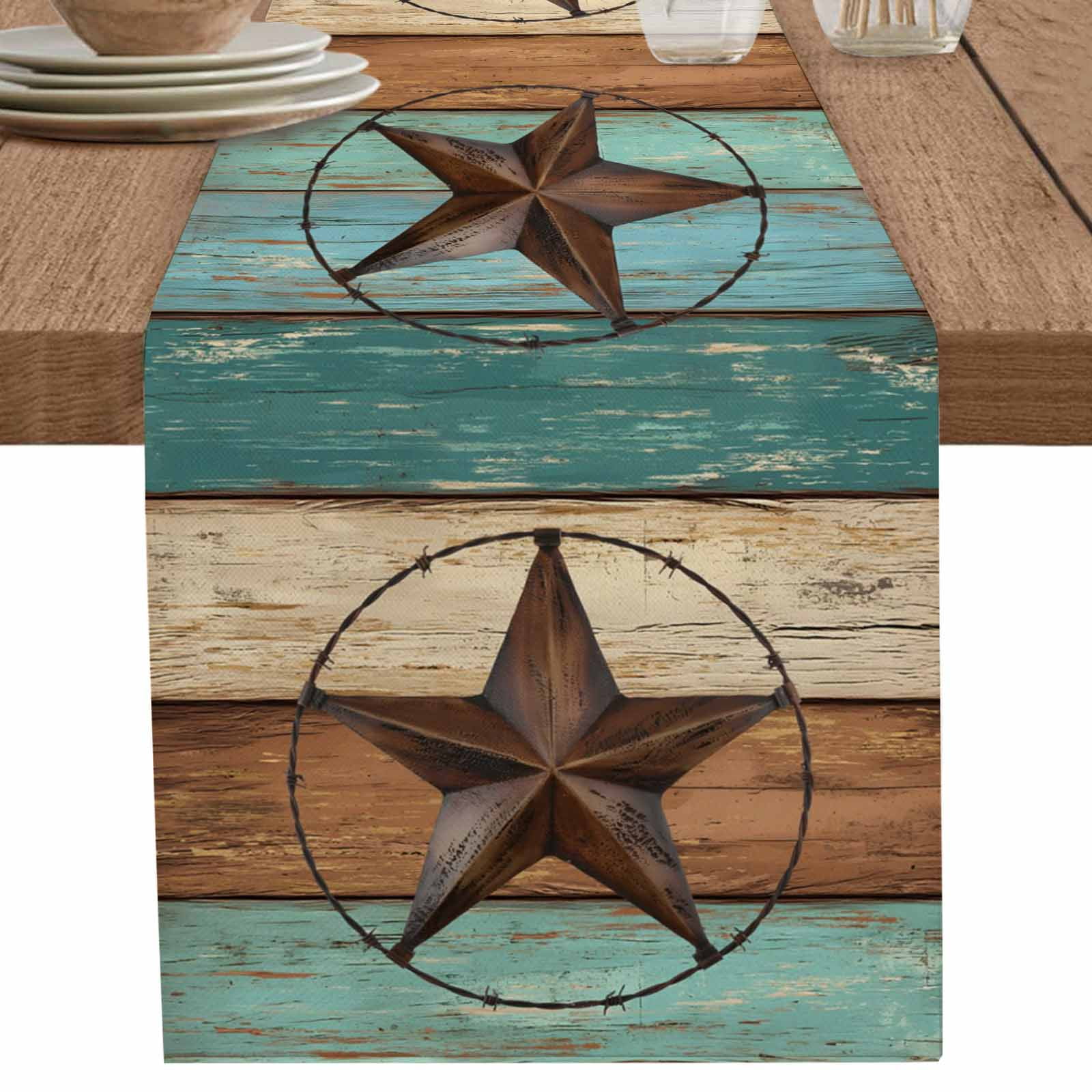 Farm Western Star on Country Wooden Plank Table Runner-70 Inch Long ...
