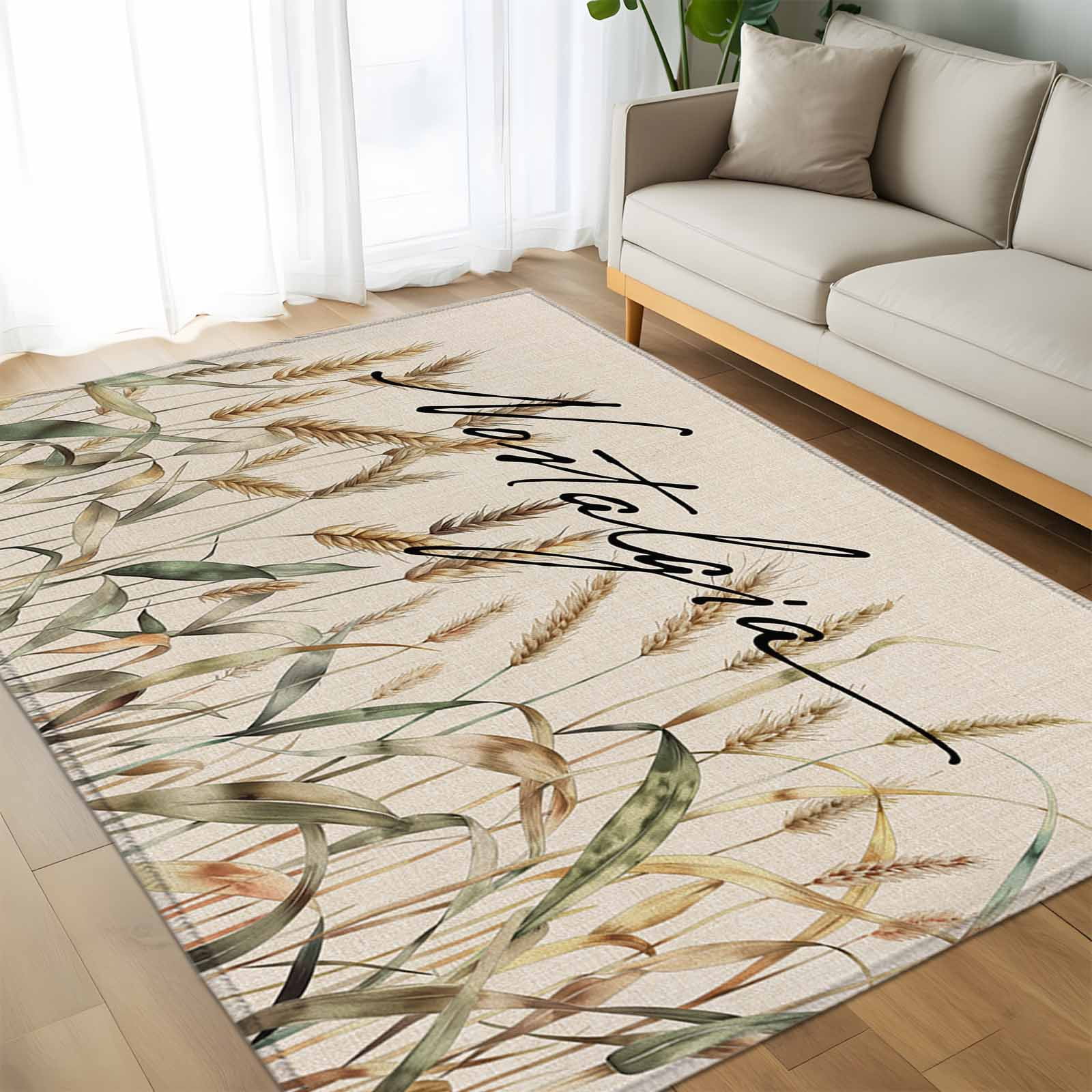Farm Wheat Grain on Burlap Linen Floor Carpet Living Room Rug, Vintage ...