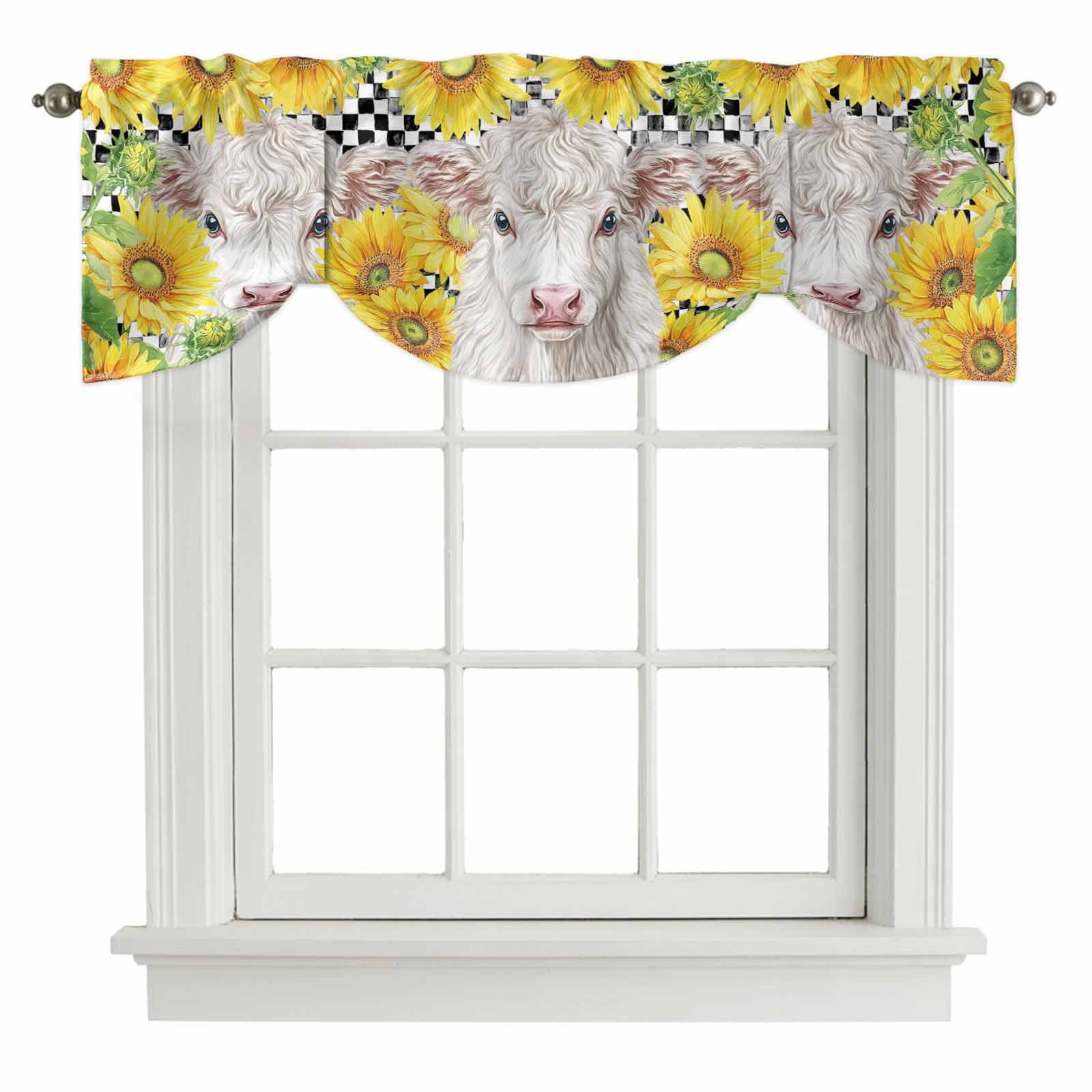 Farm White Cow Sunflower Tie Up Valance Curtains Country Farmhouse ...