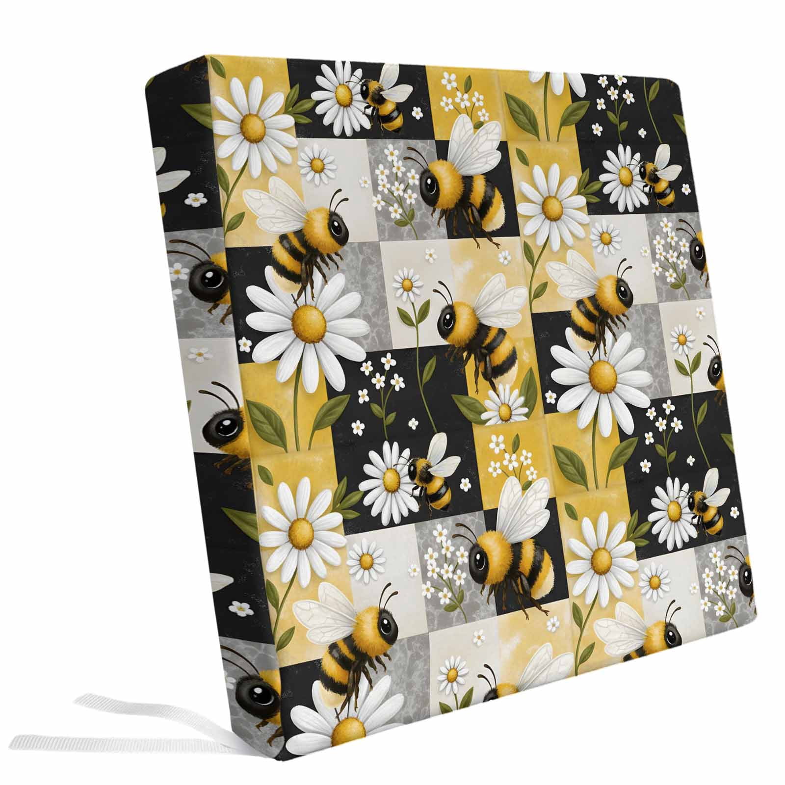 Farm White Daisy Bees Outdoor Seat Cushion Covers Set of 2,Waterproof ...