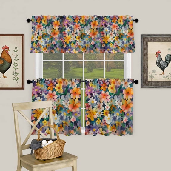 Farm Wild Flowers Curtain Tier and Valance Set 3 Piece, Watercolor ...