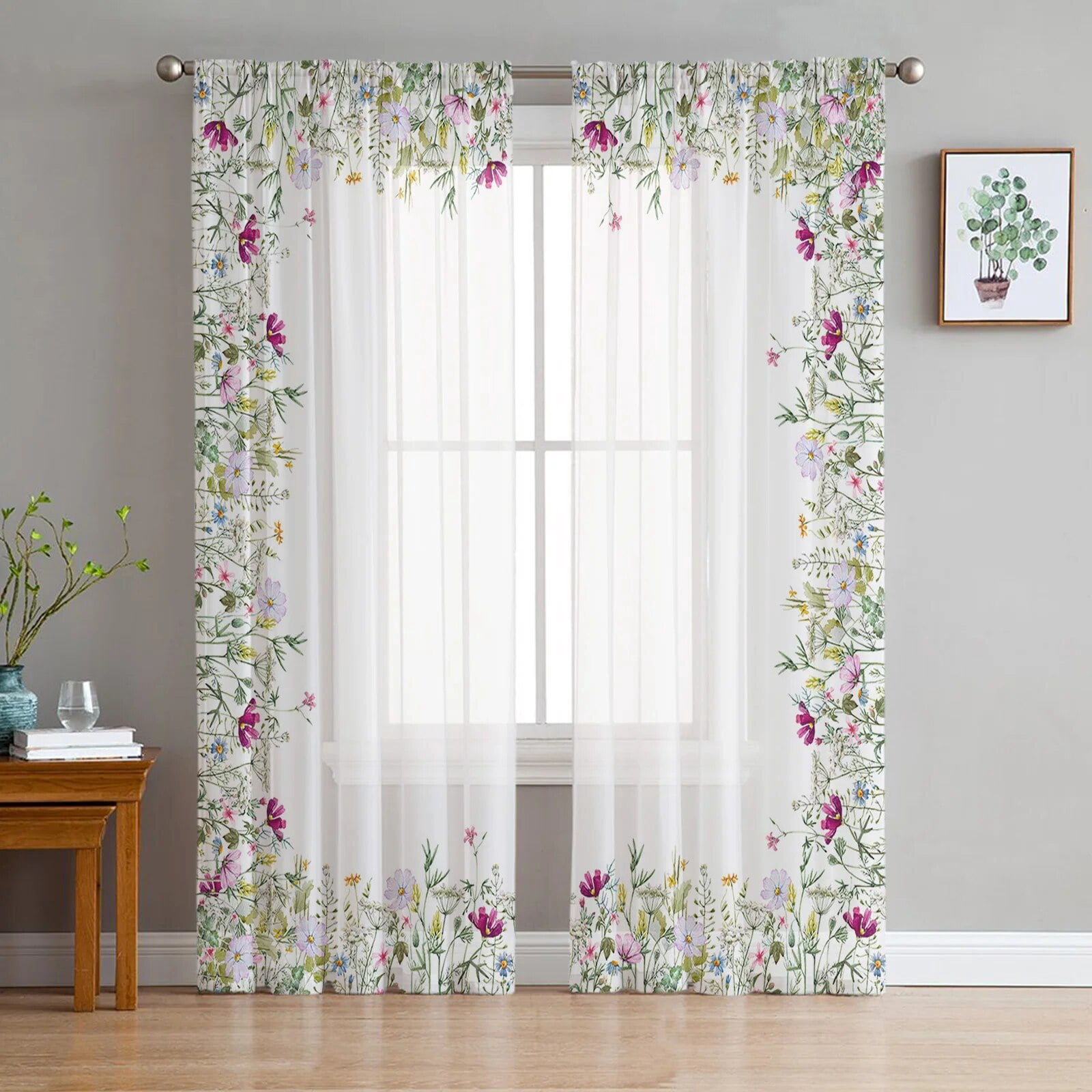 Farm Wildflower Plant Flower Tulle Curtains For Living Room Kitchen ...
