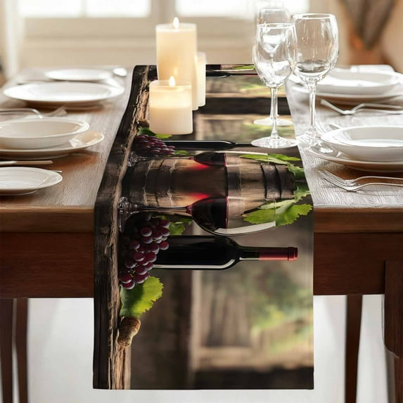 Farm Wine Grapes Casks Table Runner Dresser Scarf,Kitchen Dining Table ...