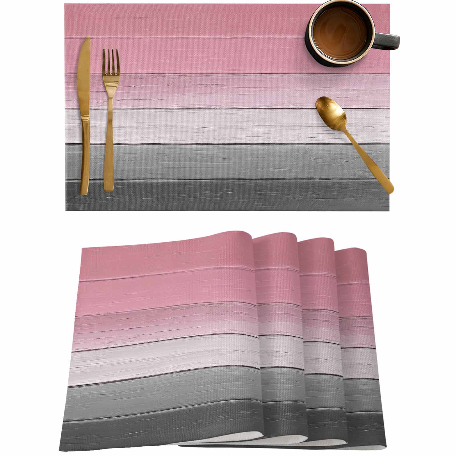 Farm Wood Board Pink Gradient Placemats Set of 4,Wipeable Washable ...