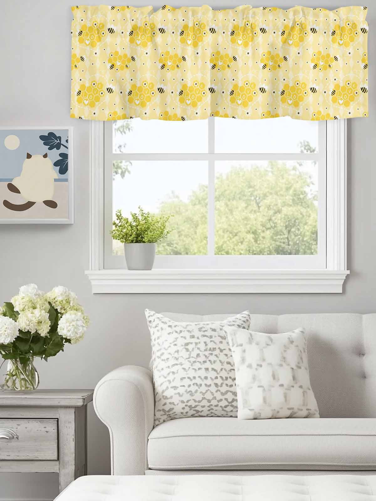 Farm Yellow Bee Honeycomb Valances for Windows,Rod Pocket Valance for ...