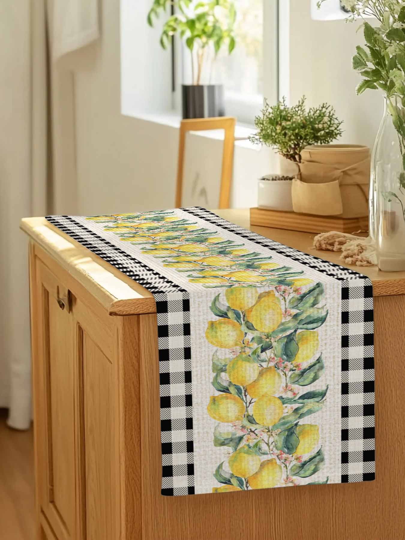 Farm Yellow Lemon Daisy on Retro Linen Table Runner 13x90in Non-Slip ...