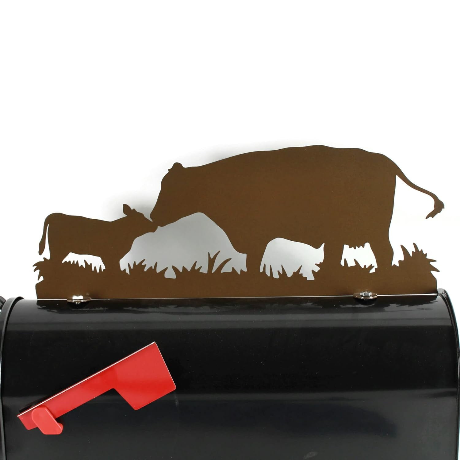 Farm and Ranch Metal Mailbox Topper (Cow and Calf Pair 1, Gloss Brown ...