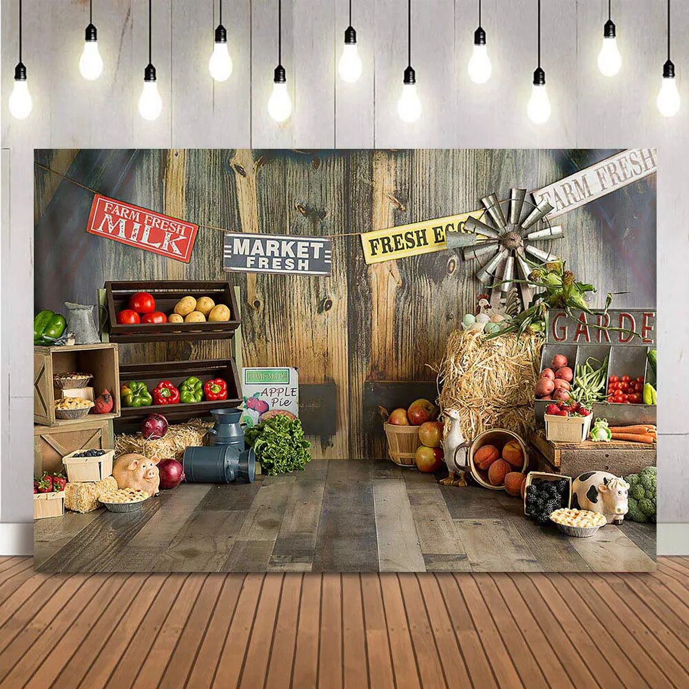 Farm fresh birthday backdrop vegetables newborn children portrait ...
