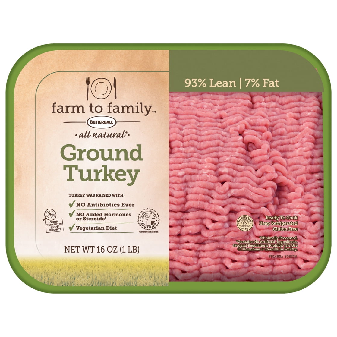 Farm to Family by Butterball 93% Lean/7% Fat Fresh Ground Turkey ...