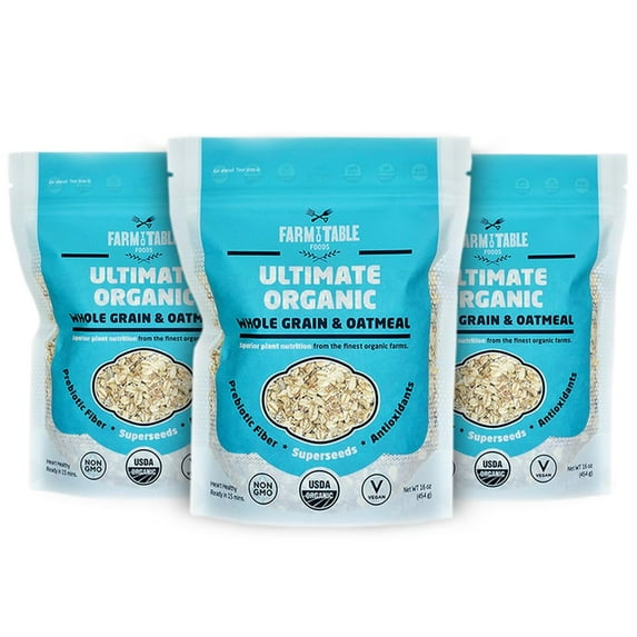 Farm to Table Foods Ultimate Organic Whole Grain Oatmeal – High-Protein, Plant-Based ...