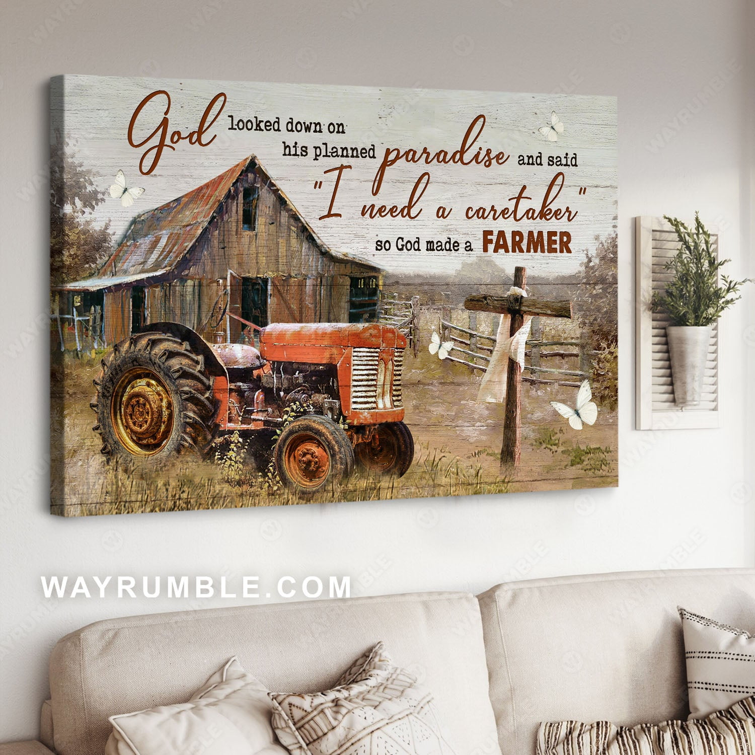 Farm tractor, Old farmhouse, Wooden cross, God made a farmer - Jesus ...