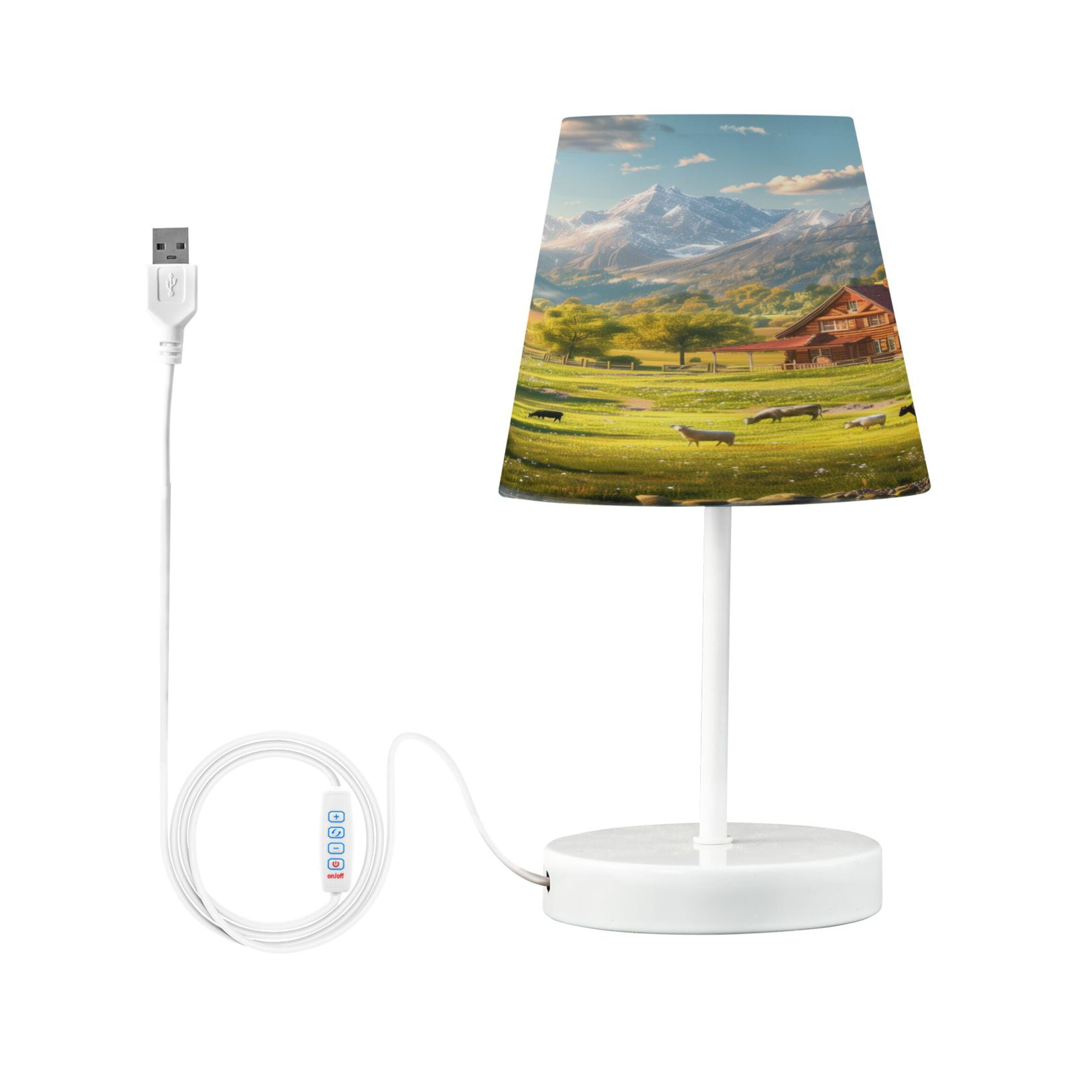 Farm with Cow and Sheep Desk Lamp LED Table Nightstand Lamps with 3 ...