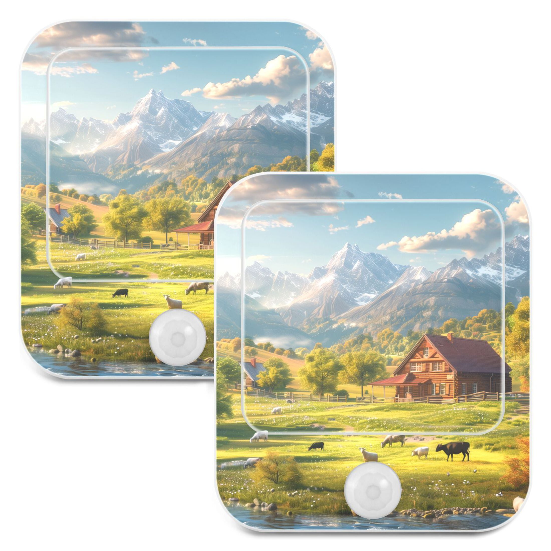 Farm with Cow and Sheep LED Motion Sensor Night Light 2 Pcs Plug-in ...