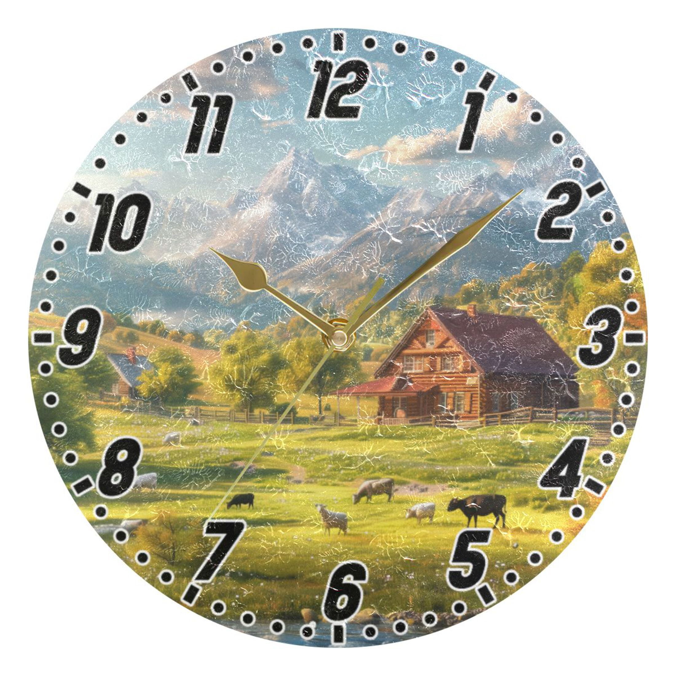 Farm with Cow and Sheep Wall Clock 9.8 inch Battery Operated Clocks Non ...