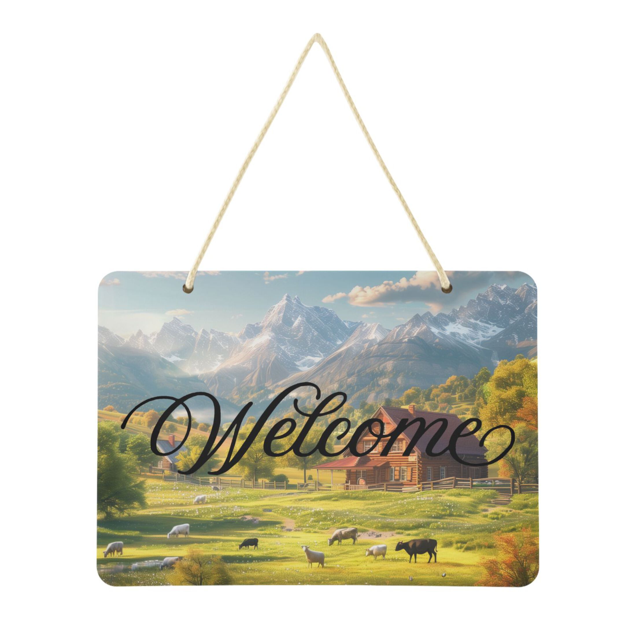 Farm with Cow and Sheep Welcome Sign Front Door PVC 14x10 inch Hanger ...