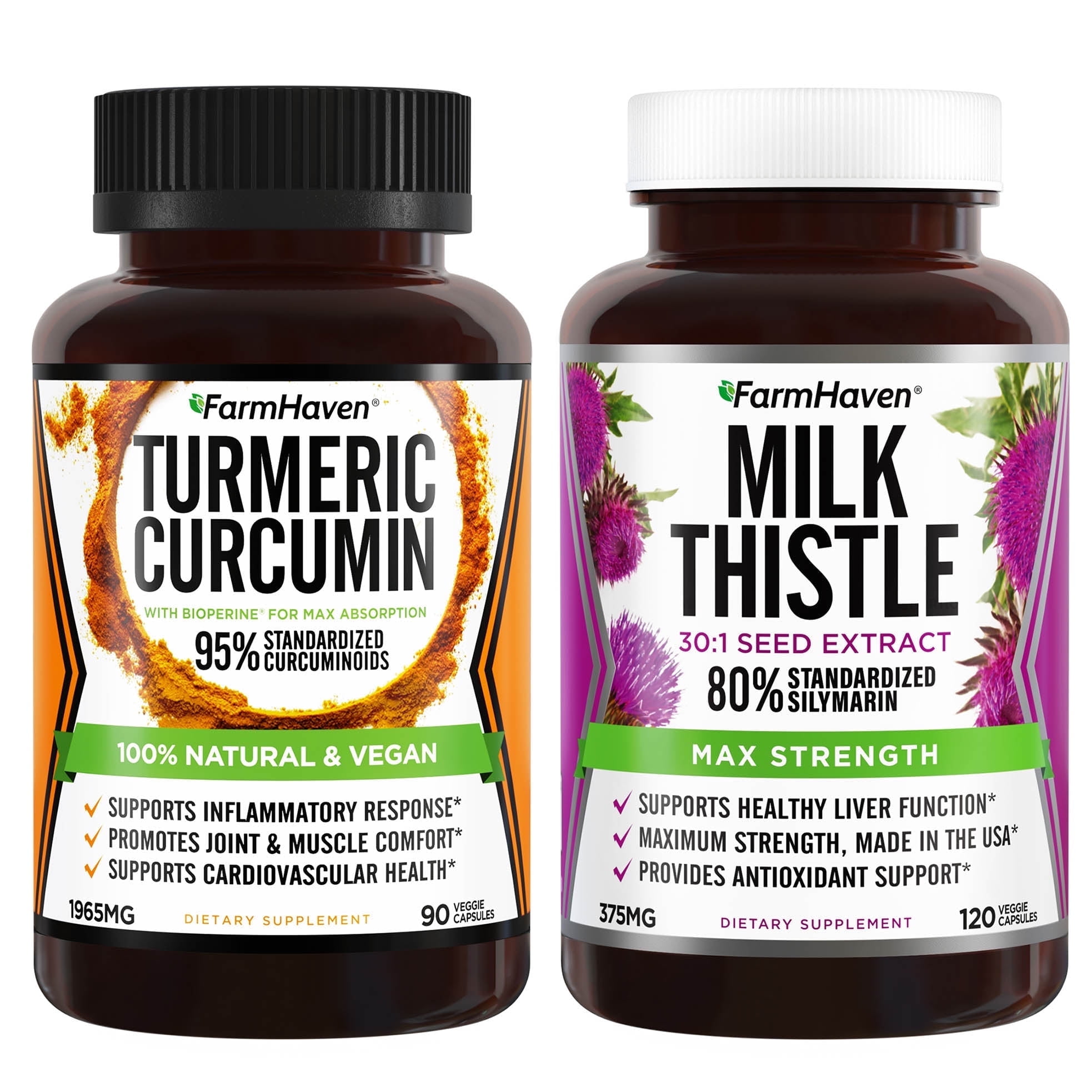 FarmHaven Milk Thistle 120 Capsules and Turmeric Curcumin 90 Capsules ...