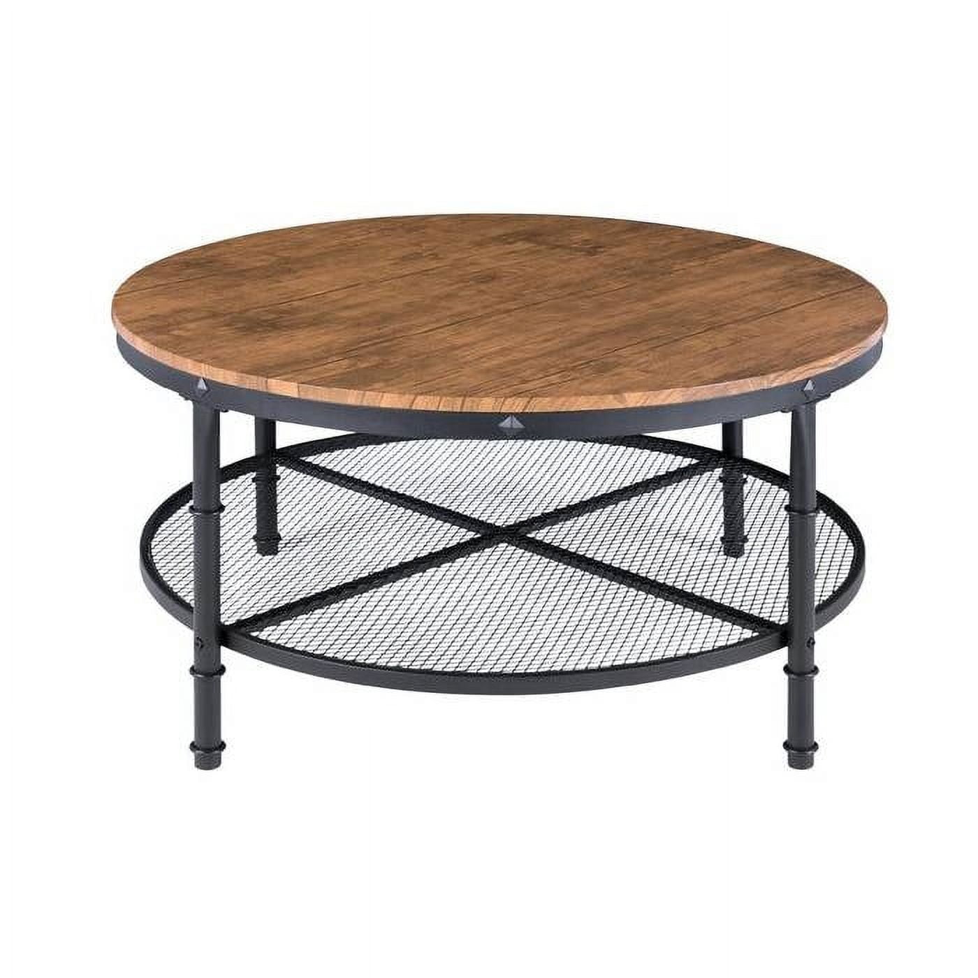 FarmHome Industrial Wood Steel Coffee Table 2-Tier Round with Storage ...