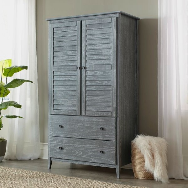 FarmHome Louvered Distressed Grey Solid Pine Armoire - Walmart.com