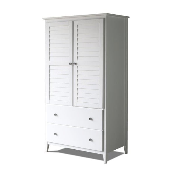 FarmHome Louvered Distressed White Solid Pine Armoire - Walmart.com