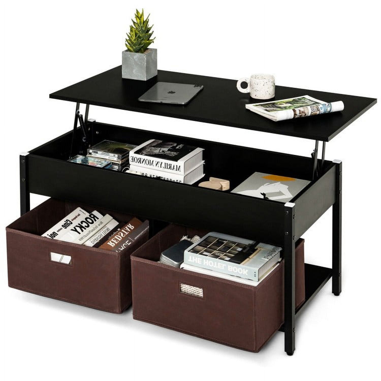 FarmHouse Black Lift-Top Multi Purpose Coffee Table with 2 Storage ...